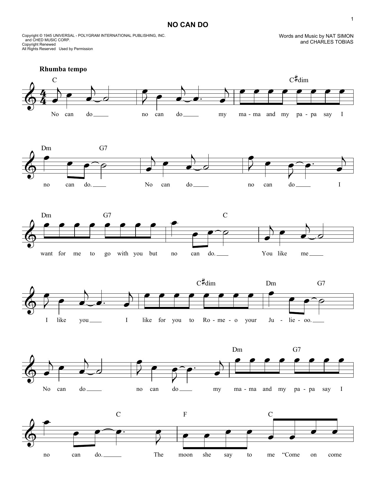Charles Tobias "No Can Do" Sheet Music Notes | Download Printable PDF ...