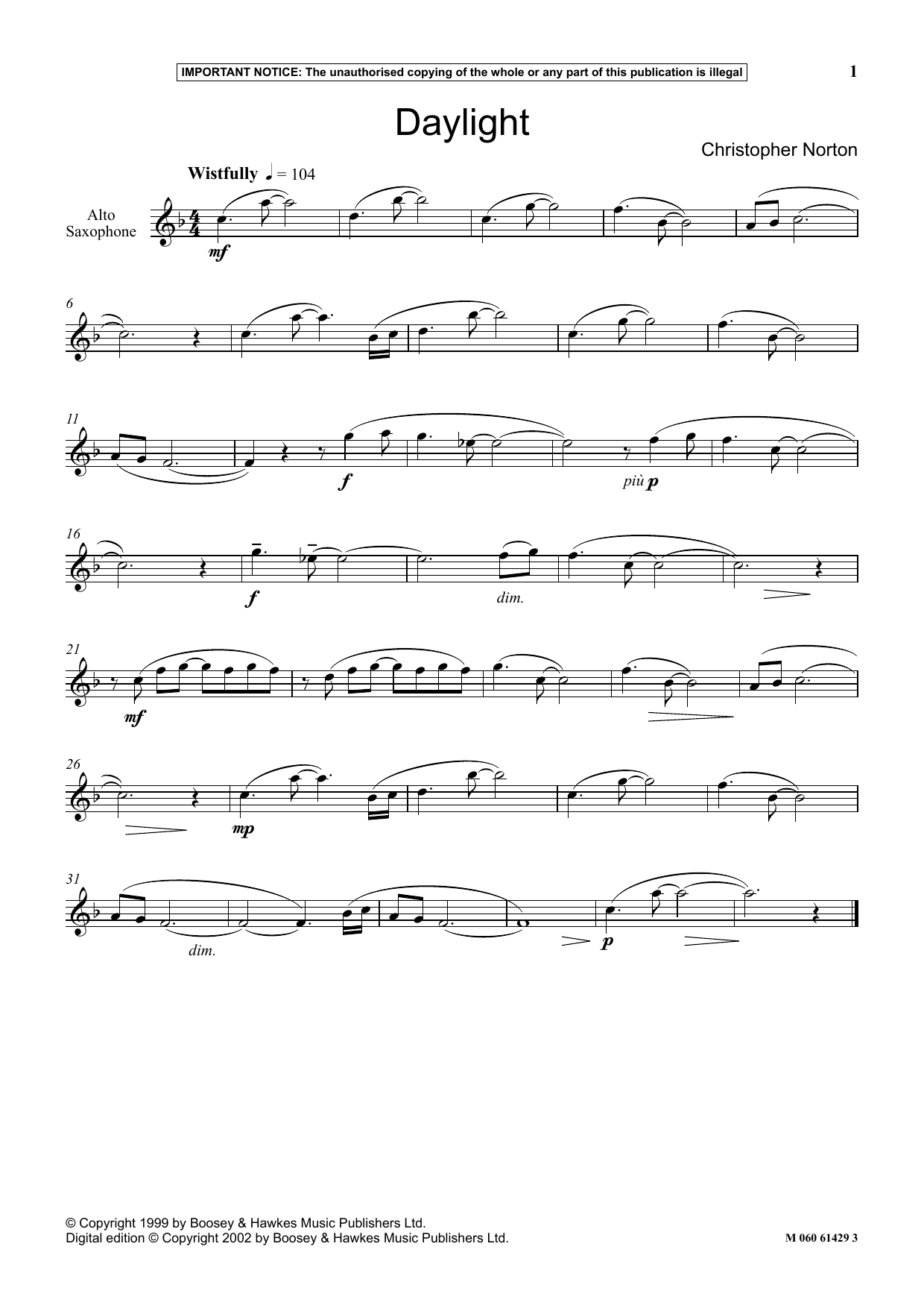 Christopher Norton "Daylight" Sheet Music Notes | Download Printable ...