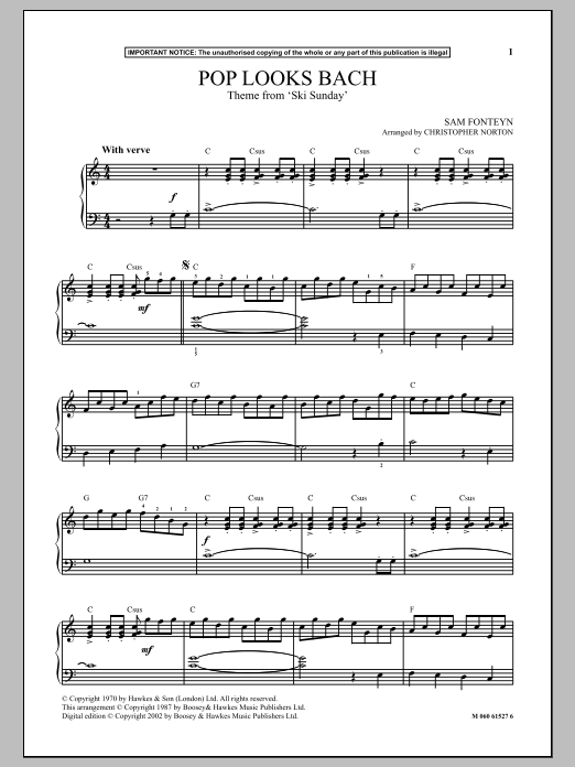 Christopher Norton "Pop Looks Bach (Theme from Ski Sunday)" Sheet Music ...