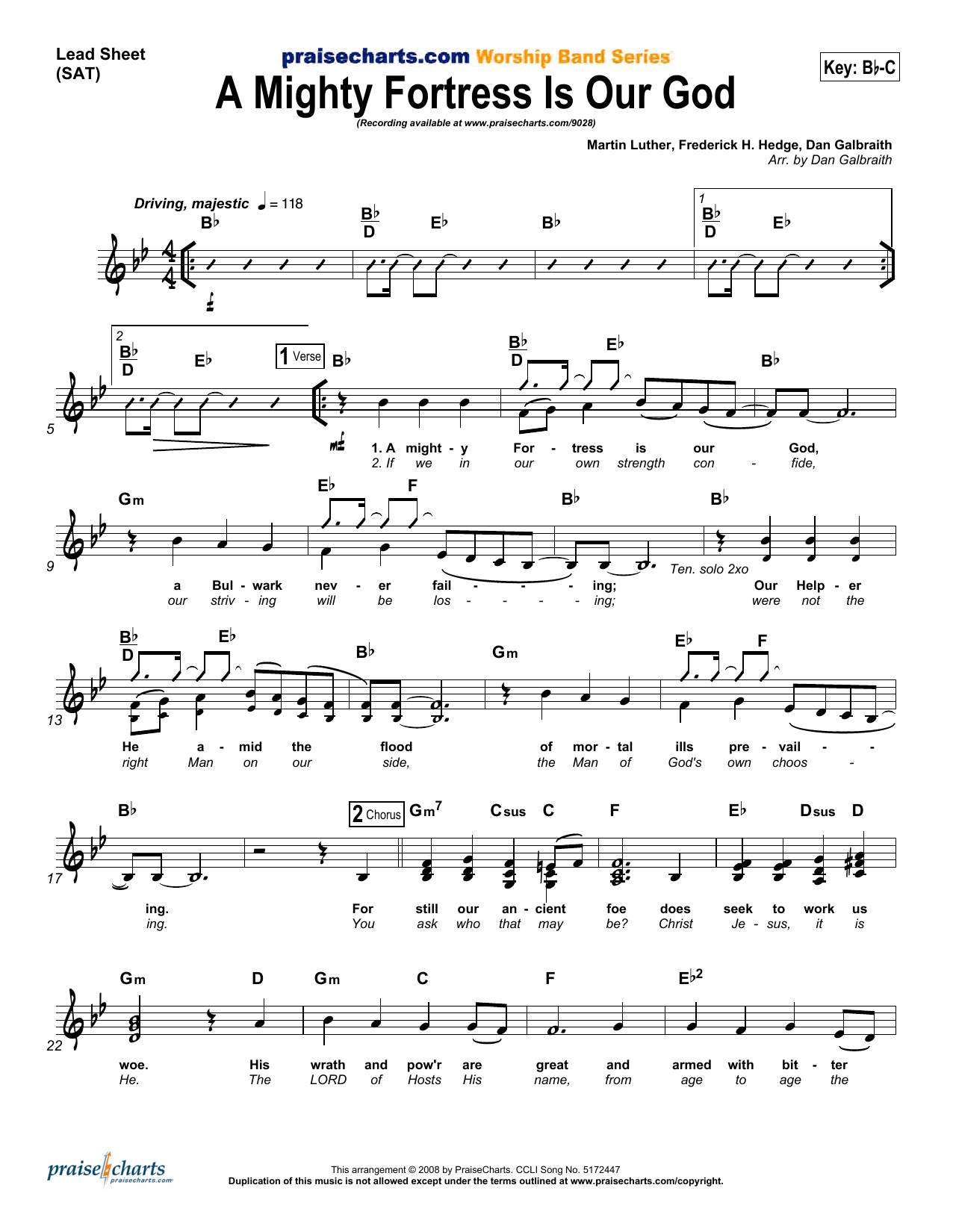 Dan Galbraith "A Mighty Fortress Is Our God" Sheet Music Notes ...