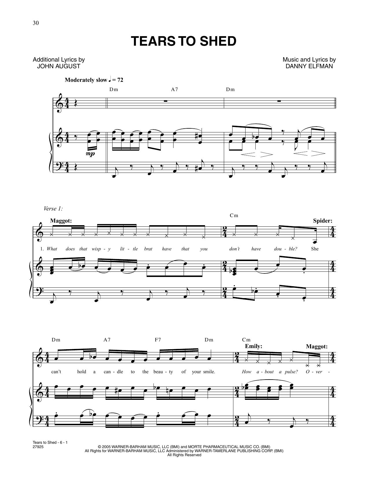 Danny Elfman "Tears To Shed (from Corpse Bride)" Sheet Music Notes ...