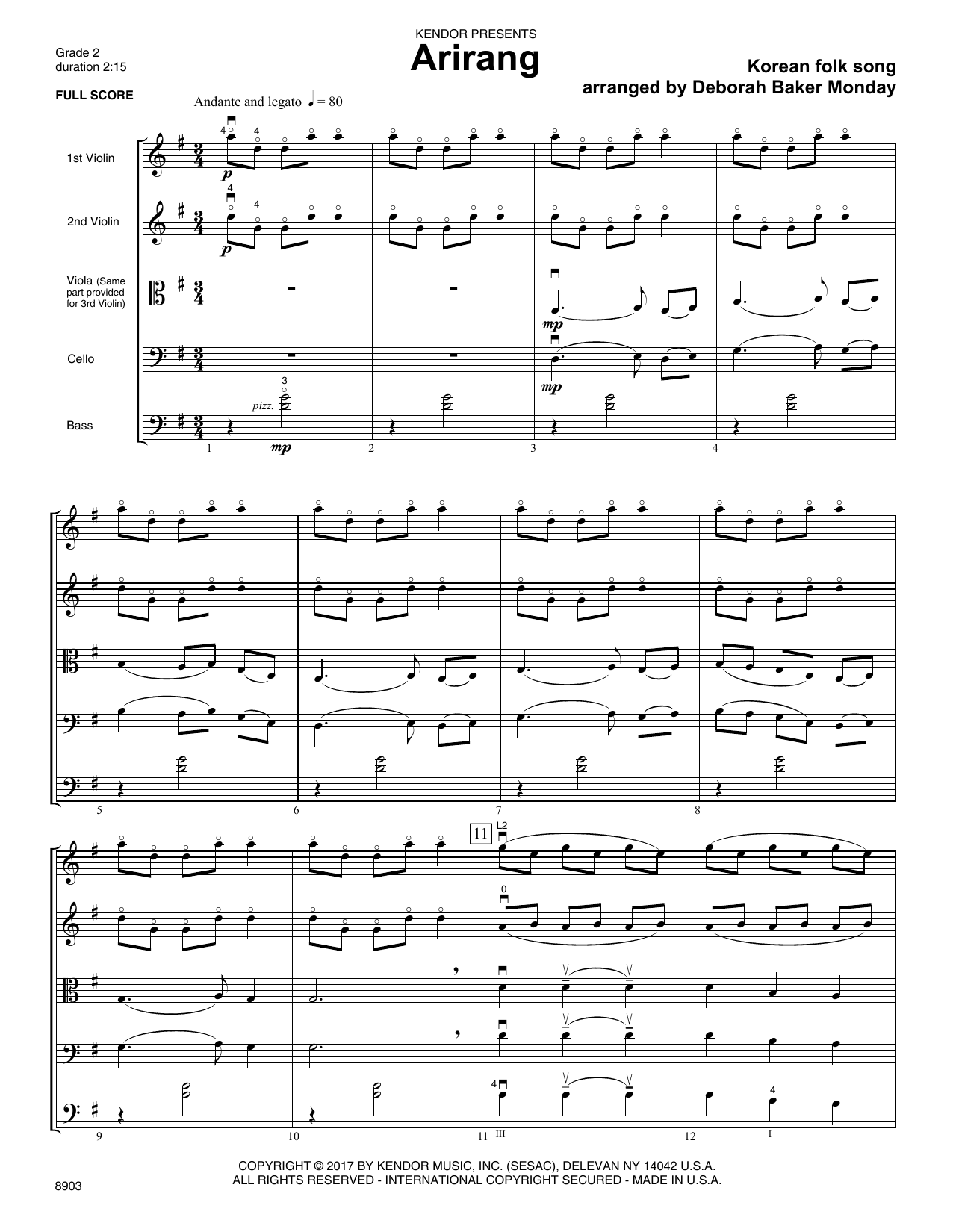 Deborah Baker Monday "Arirang - Full Score" Sheet Music Notes ...