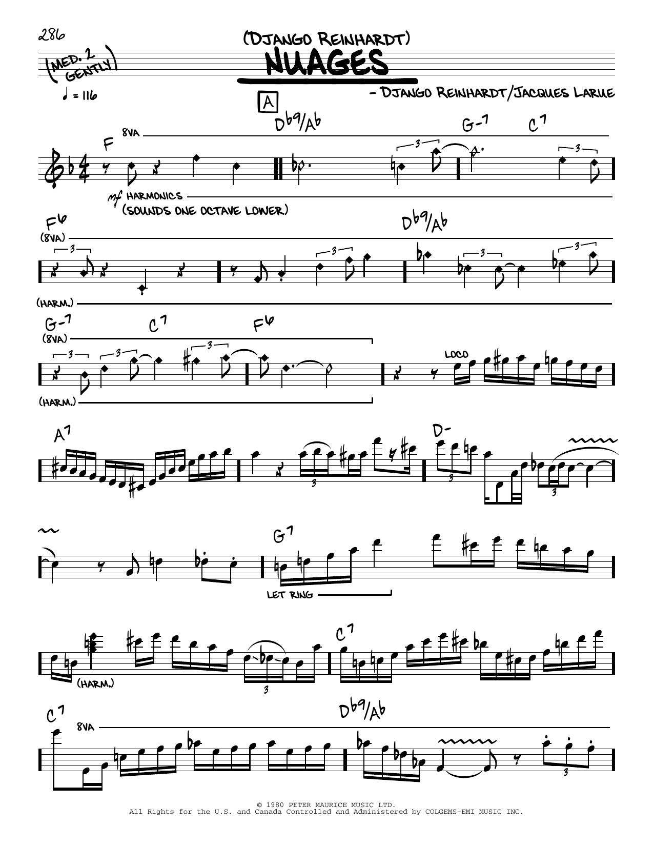 Django Reinhardt "Nuages (solo only)" Sheet Music Notes | Download ...