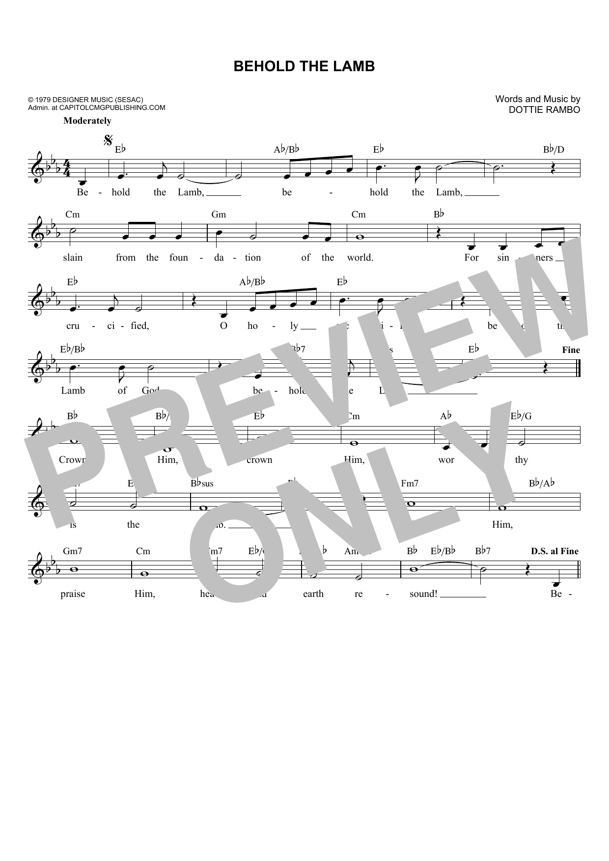 Dottie Rambo "Behold The Lamb" Sheet Music Notes | Download Printable ...