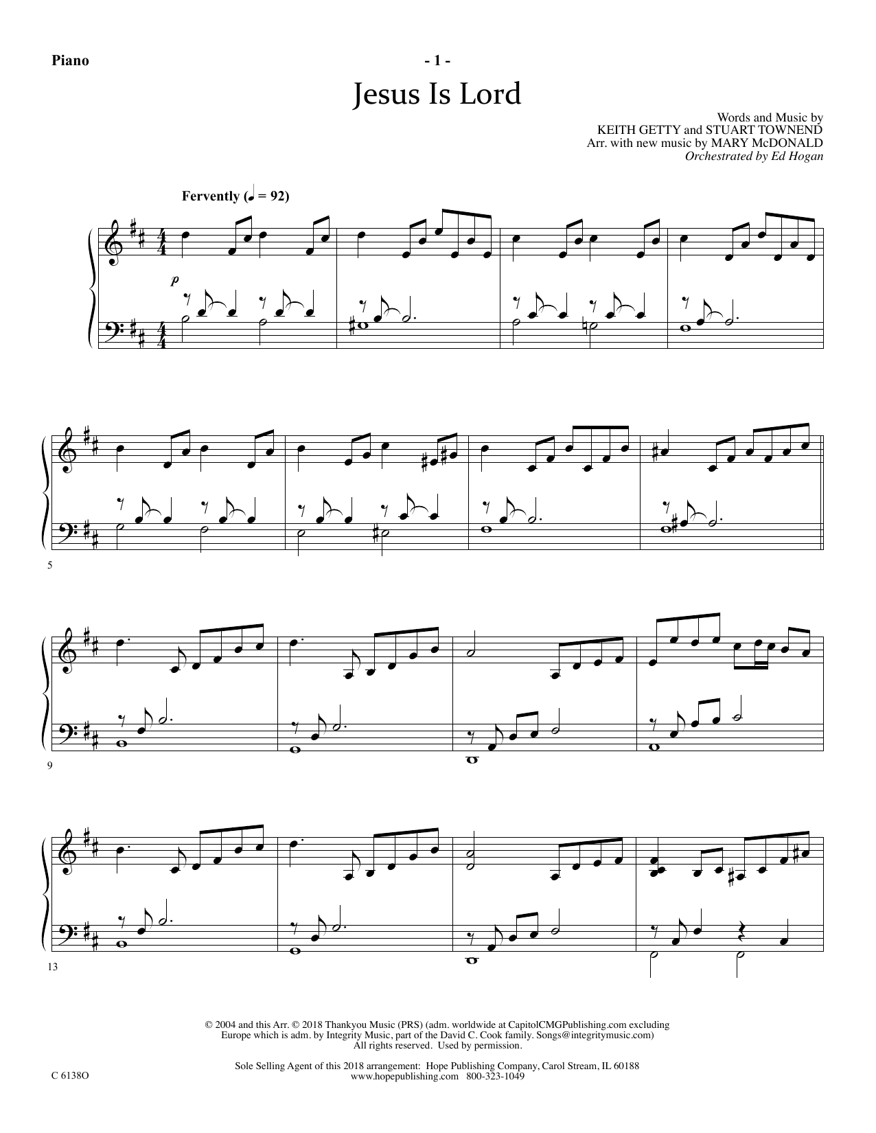 Ed Hogan "Jesus Is Lord - Piano" Sheet Music Notes | Download Printable ...