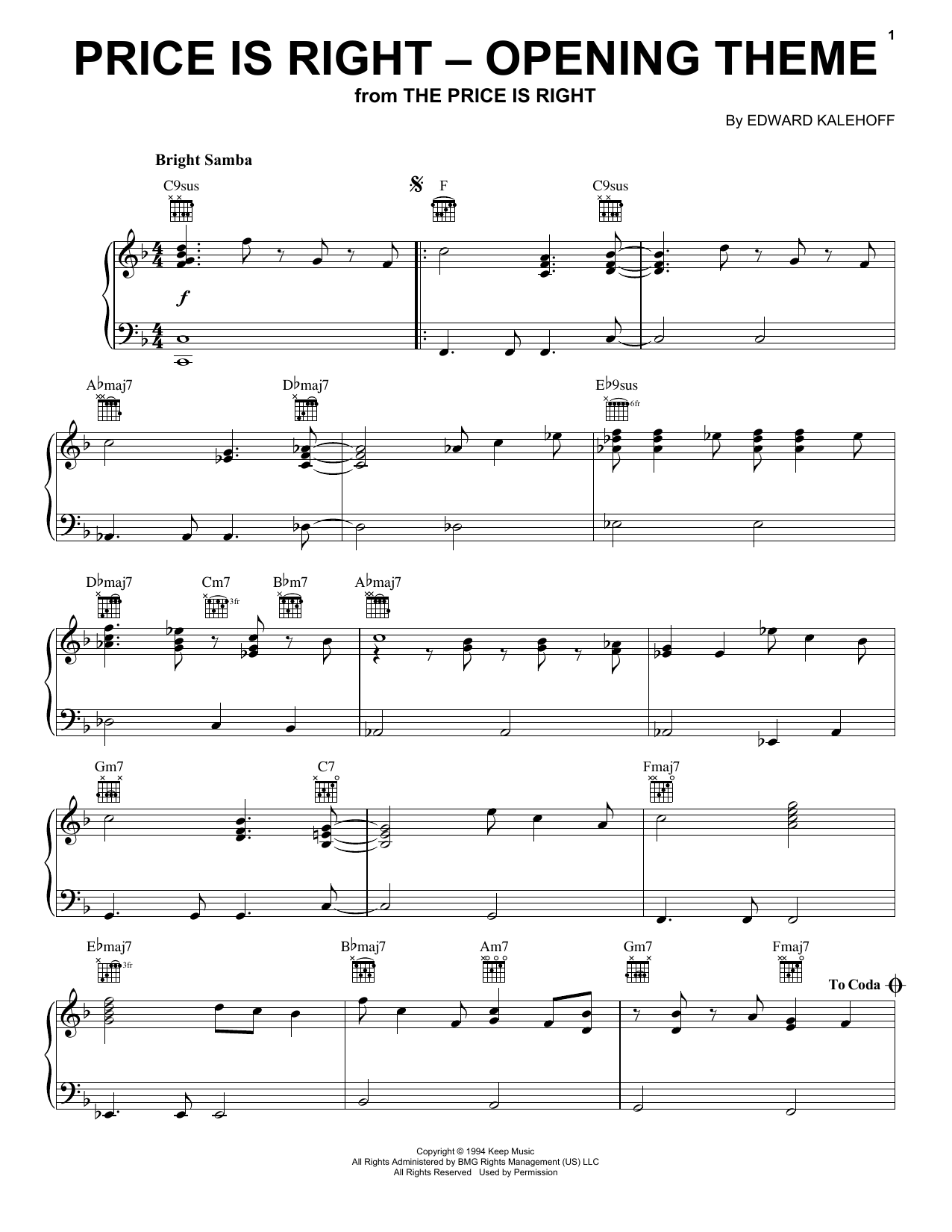 Edward Kalehoff "Price Is Right (Opening Theme)" Sheet Music Notes ...