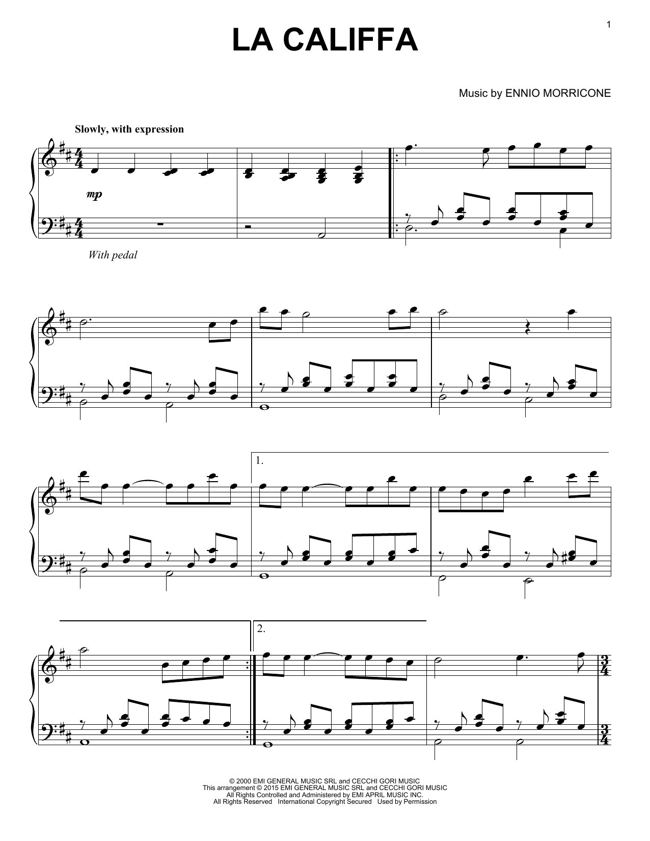 Ennio Morricone "La Califfa" Sheet Music Notes | Download Printable PDF ...