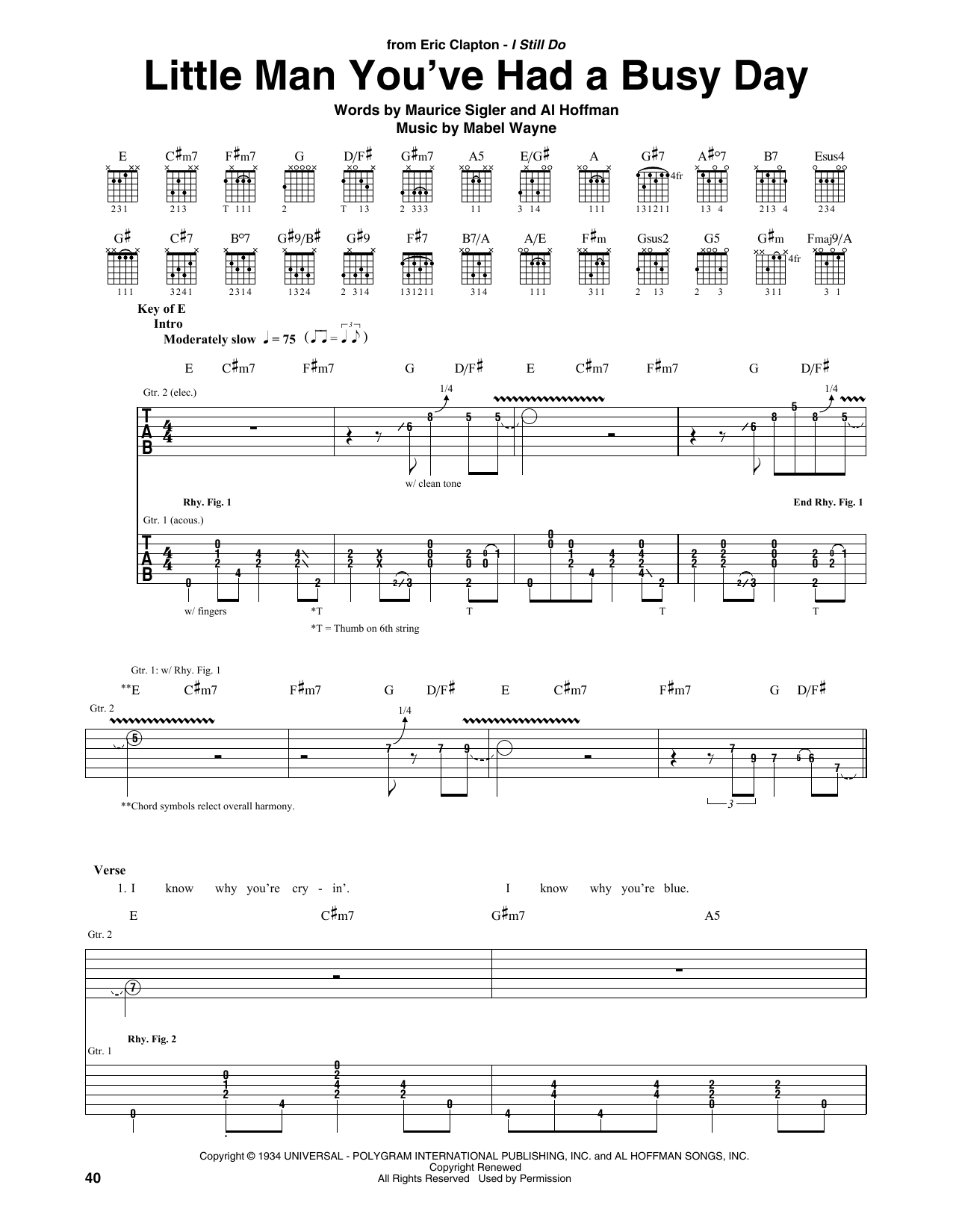 Eric Clapton "Little Man You've Had A Busy Day" Sheet Music Notes ...