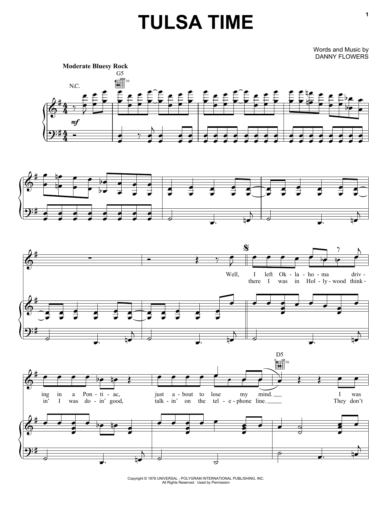 Eric Clapton "Tulsa Time" Sheet Music Notes | Download Printable PDF ...