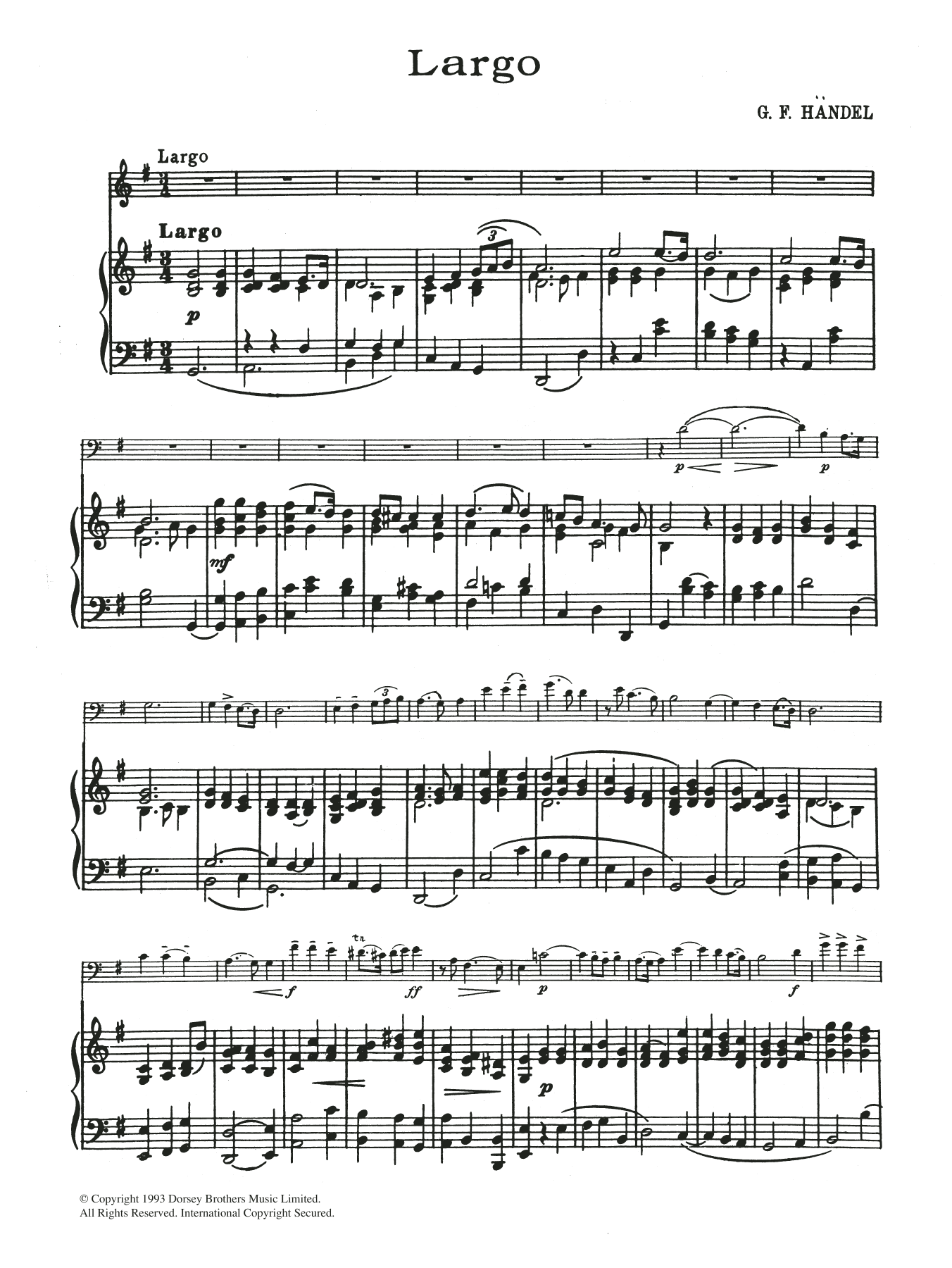 George Frideric Handel "Largo In G" Sheet Music Notes | Download ...