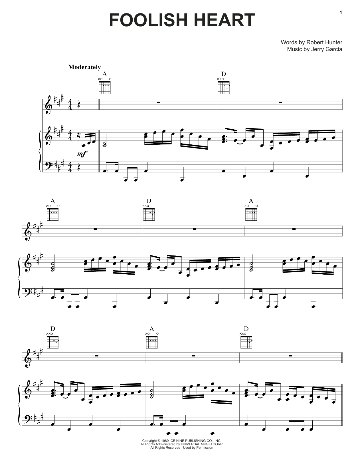 Grateful Dead "Foolish Heart" Sheet Music Notes | Download Printable ...