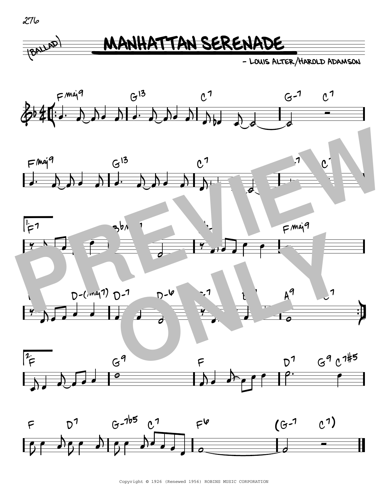Harold Adamson "Manhattan Serenade" Sheet Music Notes | Download ...
