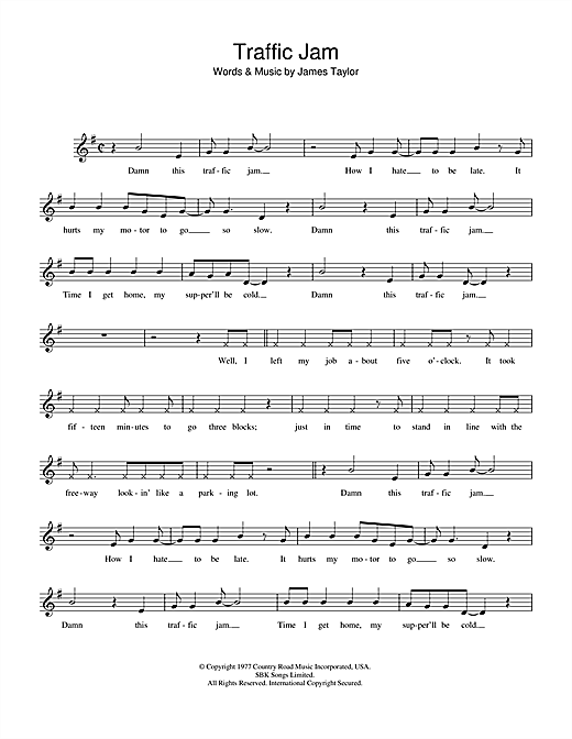 James Taylor "Traffic Jam" Sheet Music Notes | Download Printable PDF ...