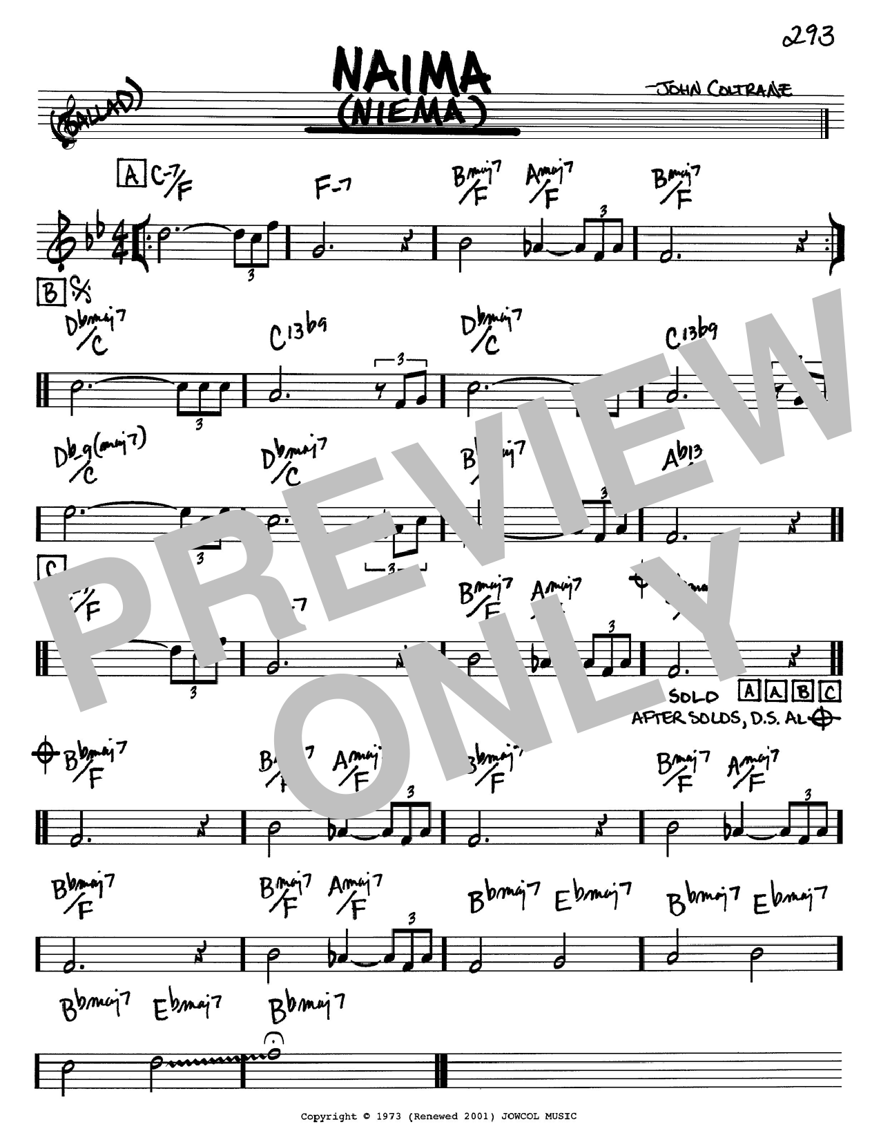 John Coltrane "Naima (Niema)" Sheet Music Notes | Download Printable ...