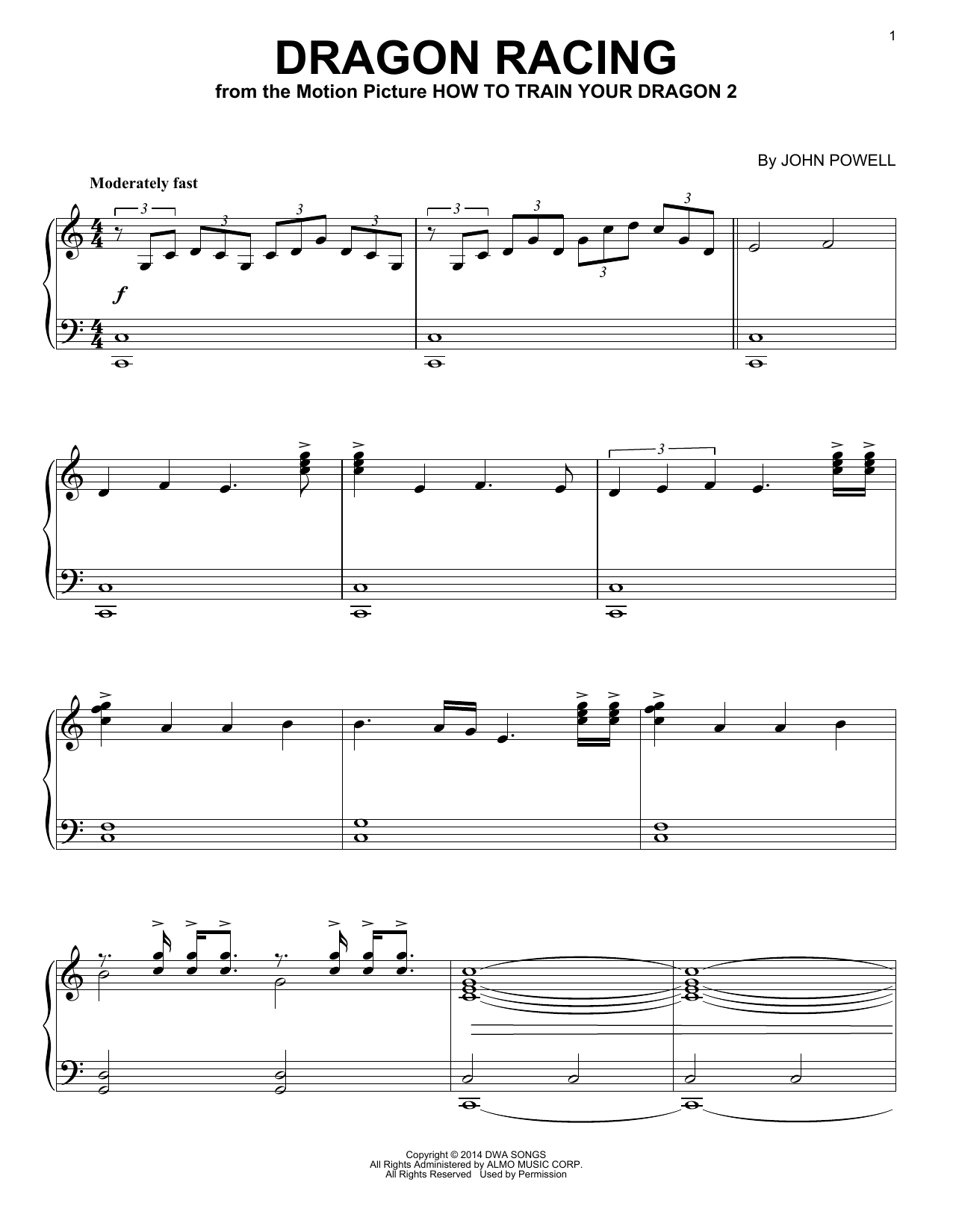 John Powell "Dragon Racing" Sheet Music Notes, Chords | Piano Download ...