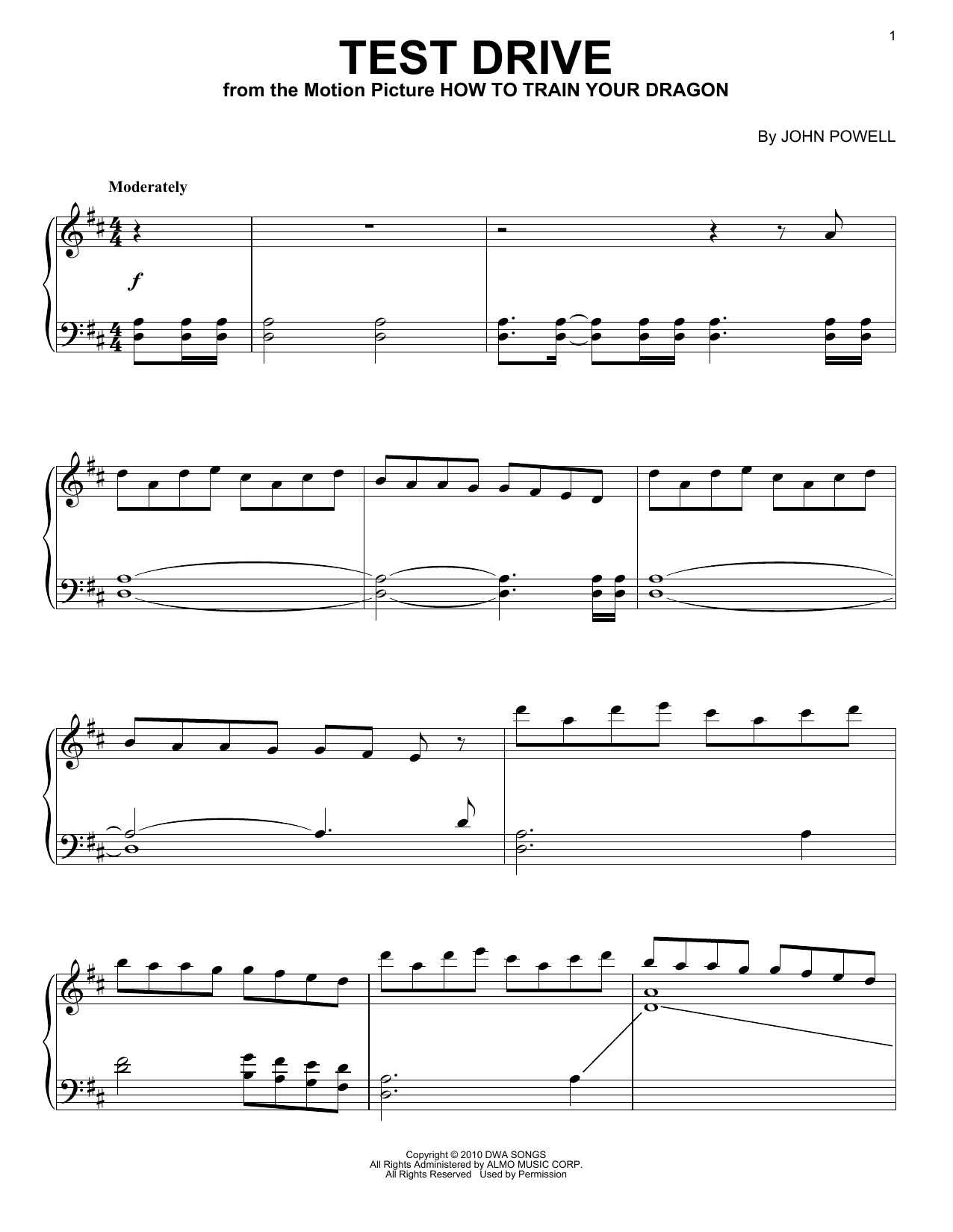 John Powell "Test Drive (from How to Train Your Dragon)" Sheet Music ...