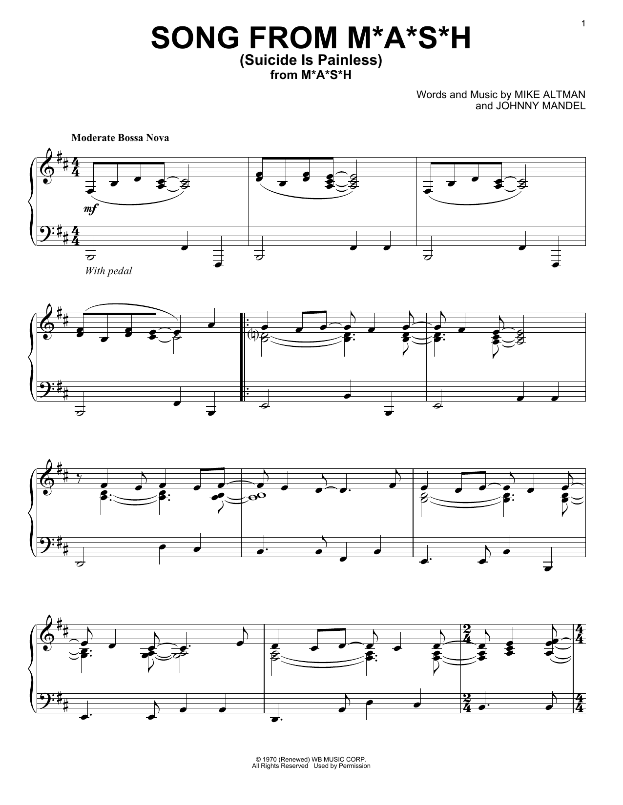 Johnny Mandel "Song From M*A*S*H (Suicide Is Painless)" Sheet Music ...