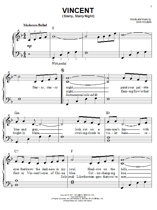 Josh Groban "Vincent (Starry Starry Night)" Sheet Music Notes ...