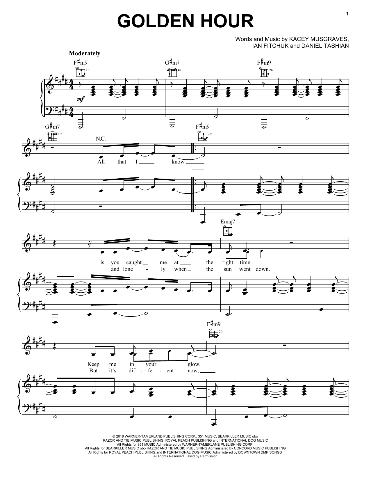 Kacey Musgraves "Golden Hour" Sheet Music Notes | Download Printable ...