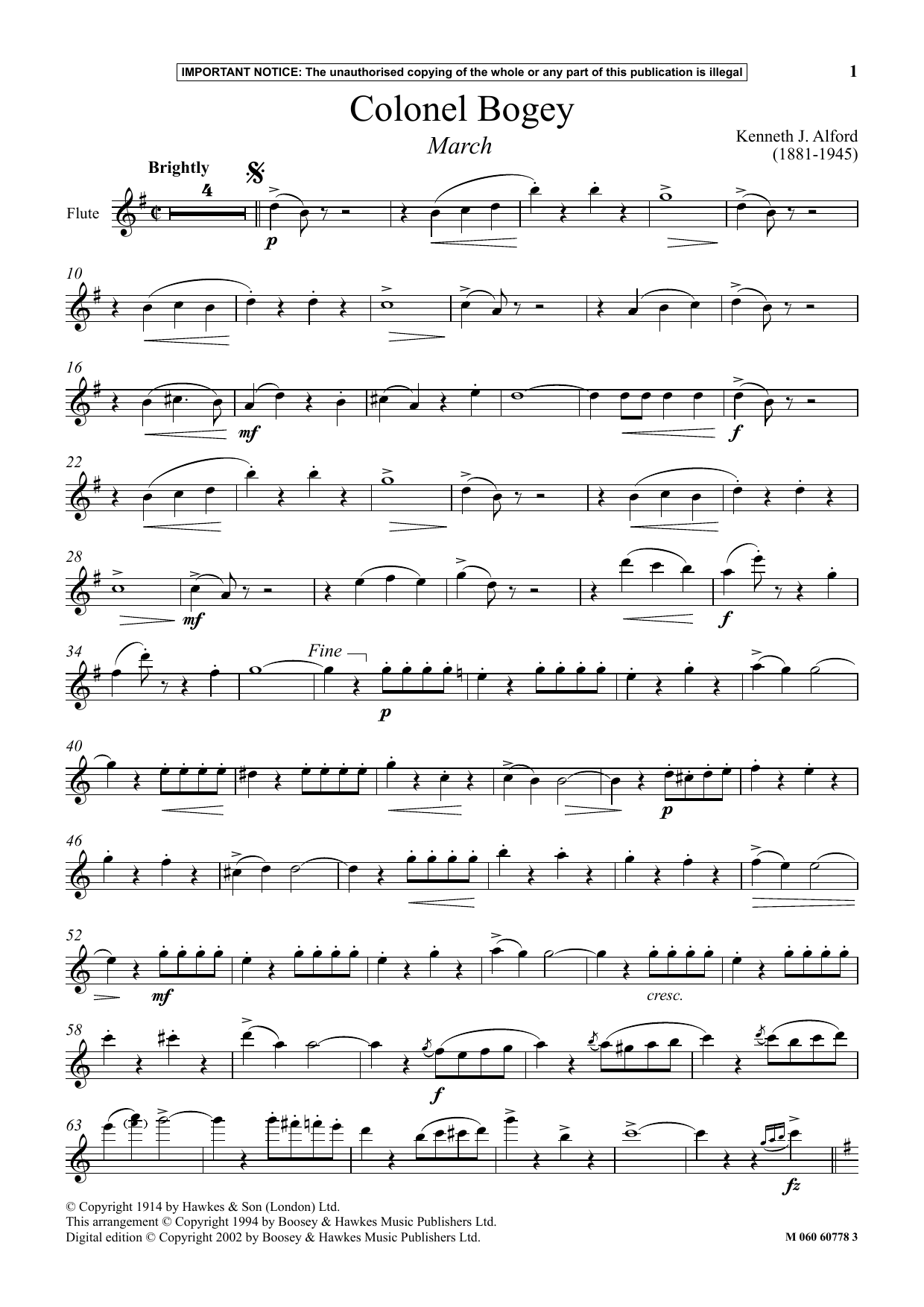 Kenneth J. Alford "Colonel Bogey (March)" Sheet Music Notes | Download ...