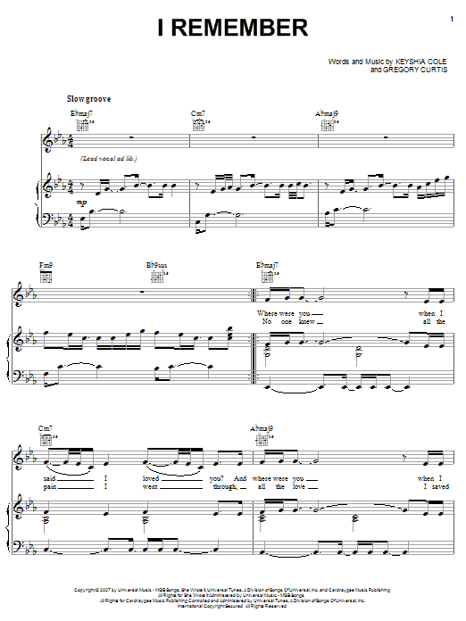 Keyshia Cole "I Remember" Sheet Music Notes | Download Printable PDF ...
