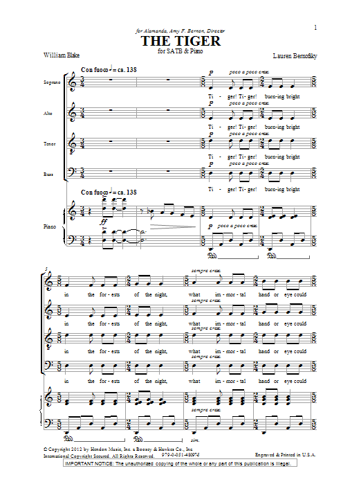 Lauren Bernofsky "The Tiger" Sheet Music Notes | Download Printable PDF ...