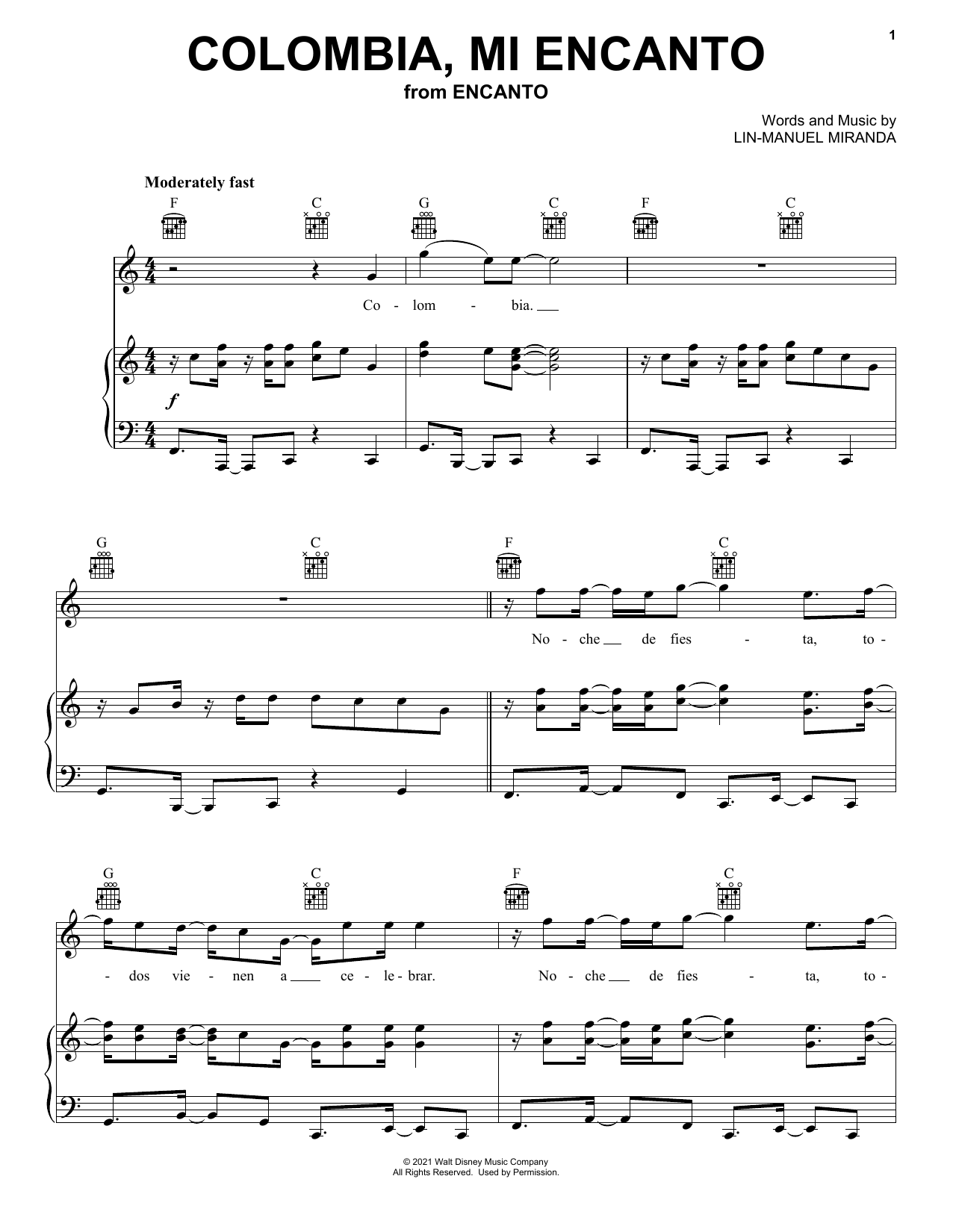 Lin-Manuel Miranda "Colombia, Mi Encanto (from Encanto)" Sheet Music ...