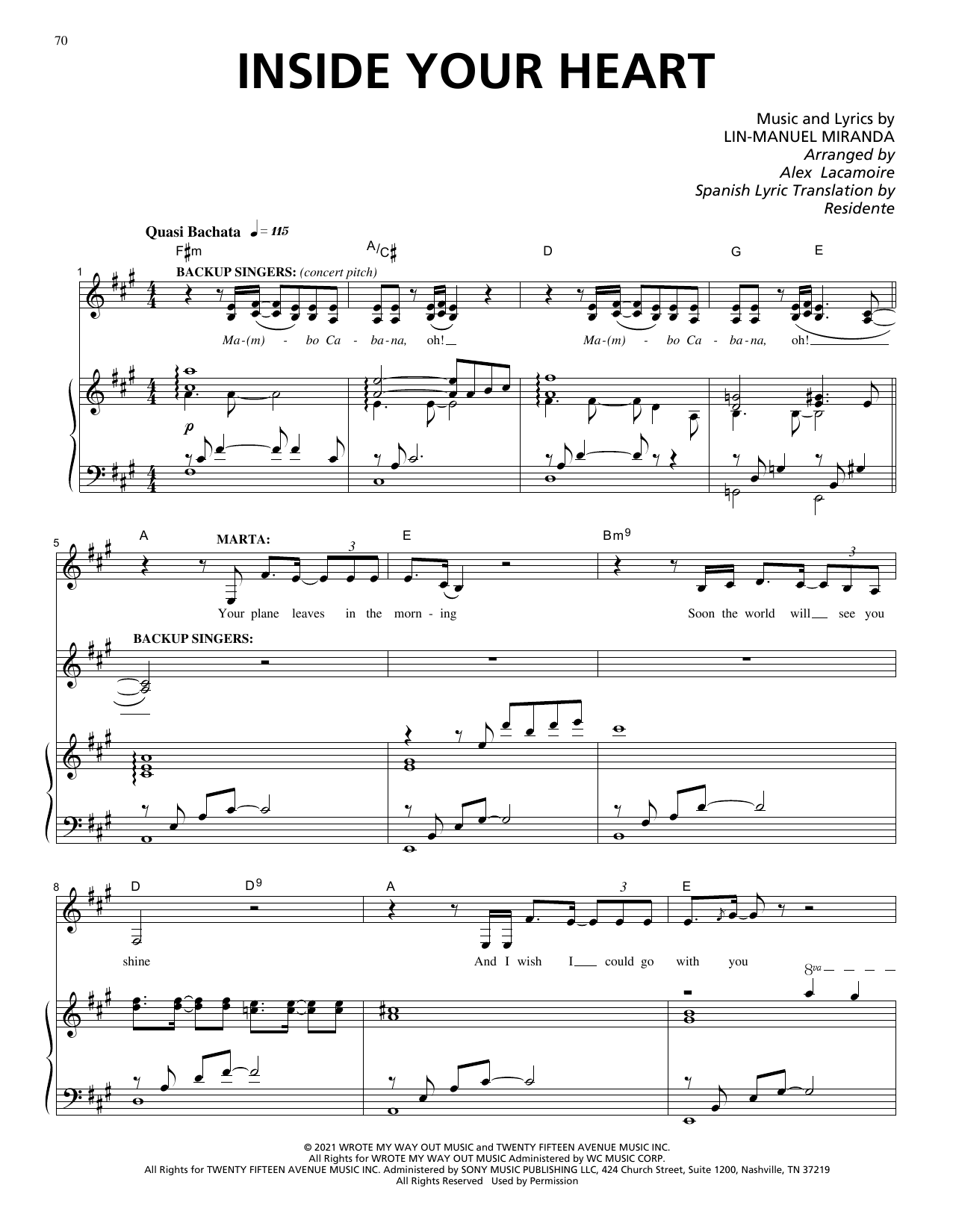 Lin-Manuel Miranda "Inside Your Heart (from Vivo)" Sheet Music Notes ...
