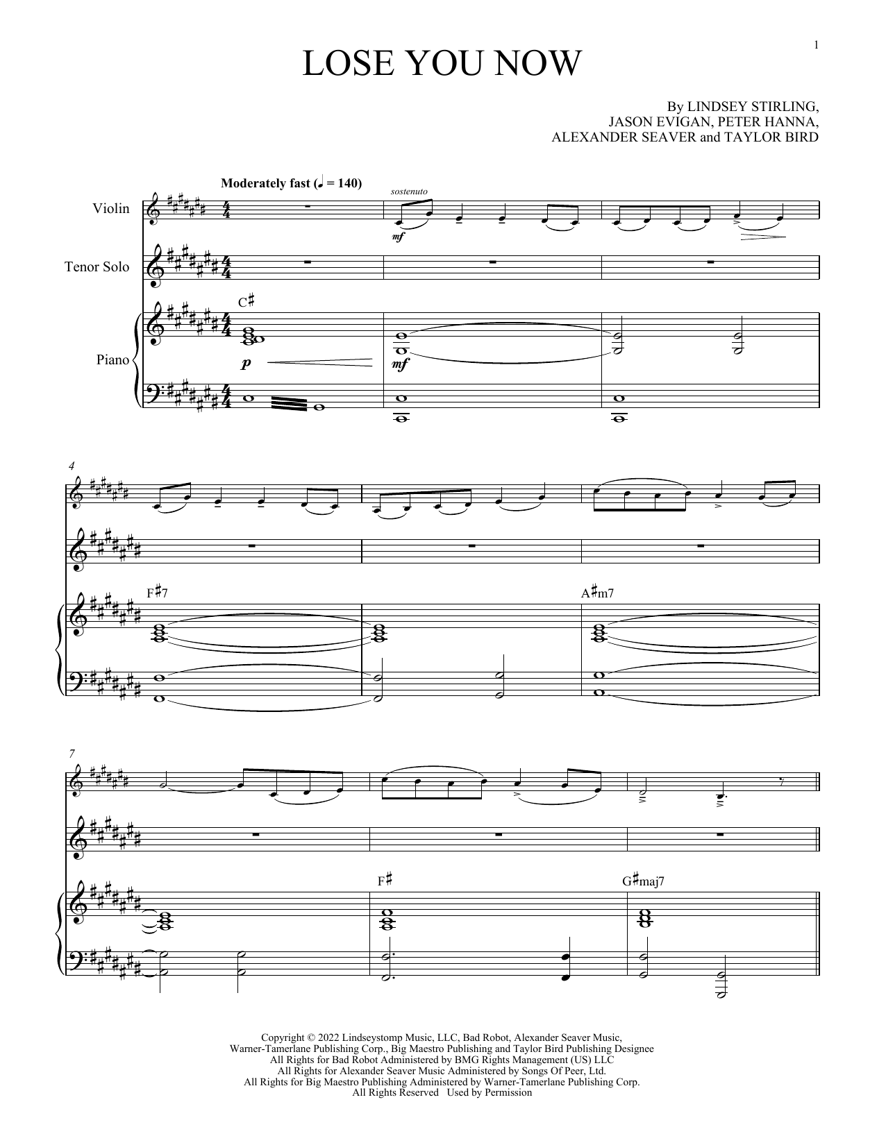 Lindsey Stirling "Lose You Now (with Vocal Solo)" Sheet Music Notes ...