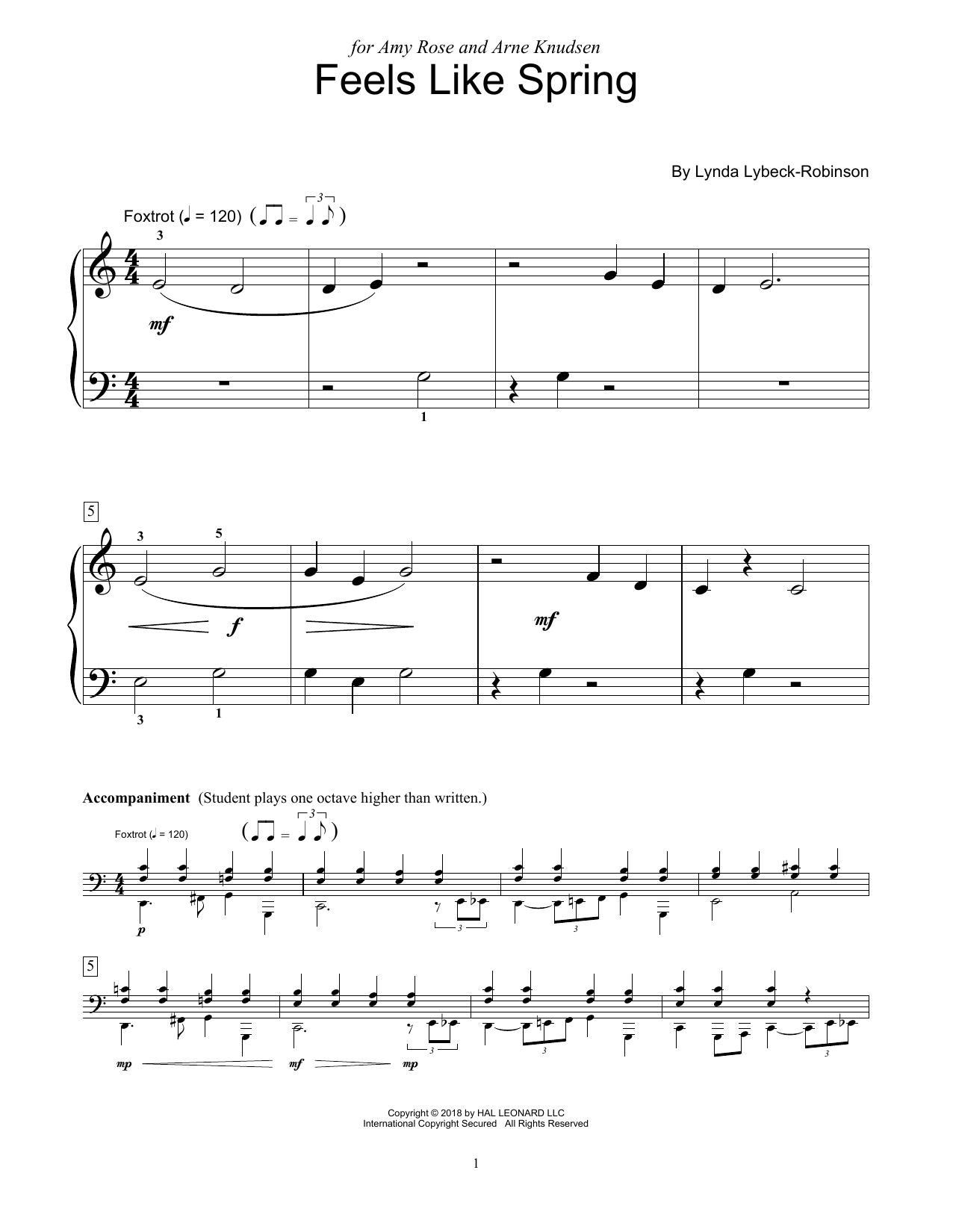 Lynda Lybeck-Robinson "Feels Like Spring" Sheet Music Notes | Download ...