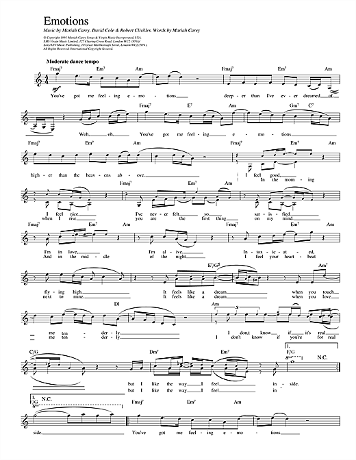 Mariah Carey "Emotions" Sheet Music Notes | Download Printable PDF ...