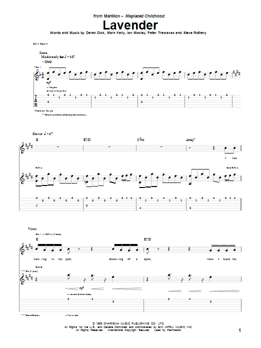 Marillion "Lavender" Sheet Music Notes | Download Printable PDF Score 70844