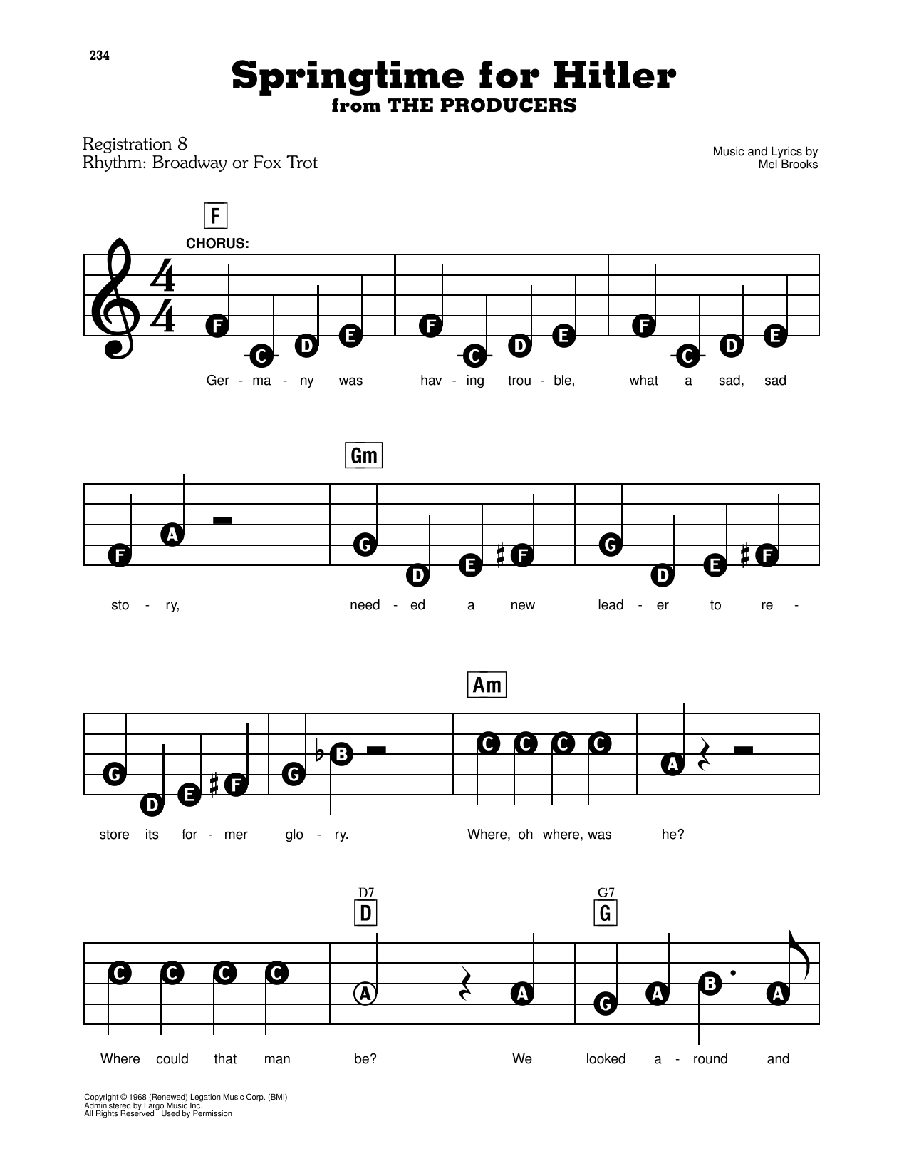 Mel Brooks "Springtime For Hitler (from The Producers)" Sheet Music ...