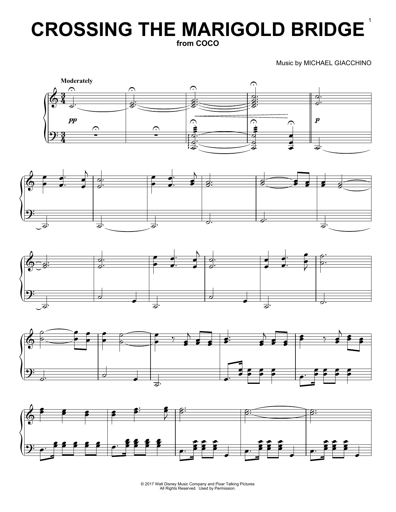 Michael Giacchino "Crossing The Marigold Bridge (from Coco)" Sheet ...