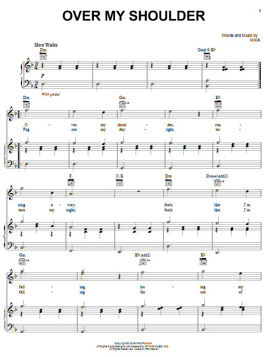Mika "Over My Shoulder" Sheet Music Notes, Chords | Piano, Vocal ...
