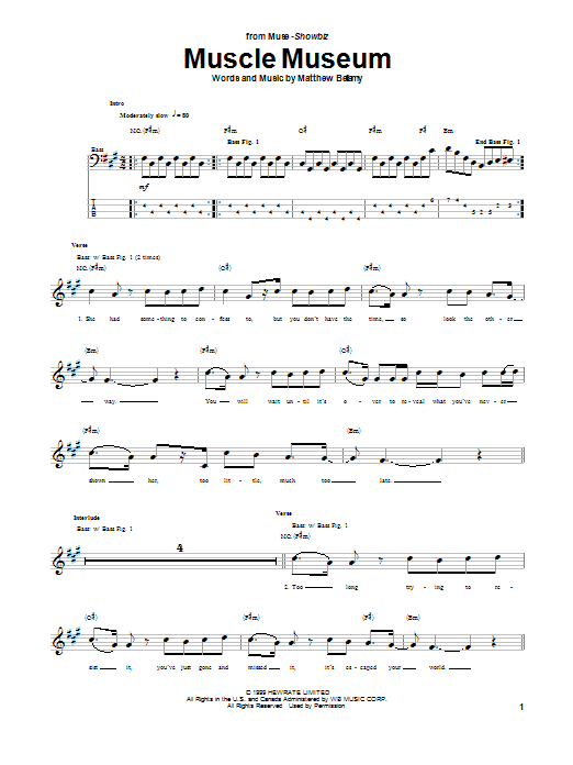 Muse "Muscle Museum" Sheet Music Notes | Download Printable PDF Score 44687