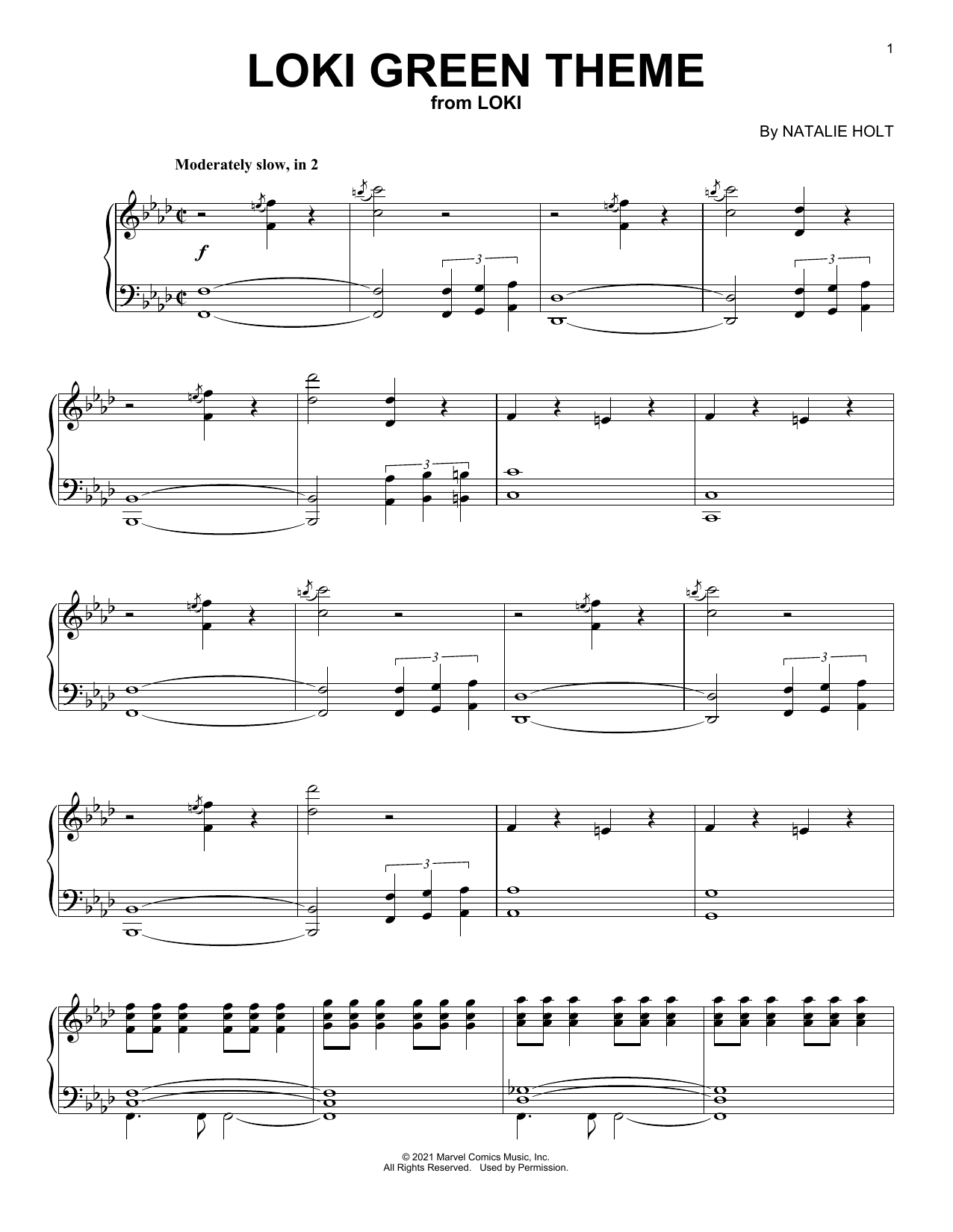 NATALIE HOLT "Loki Green Theme (from Loki)" Sheet Music Notes ...