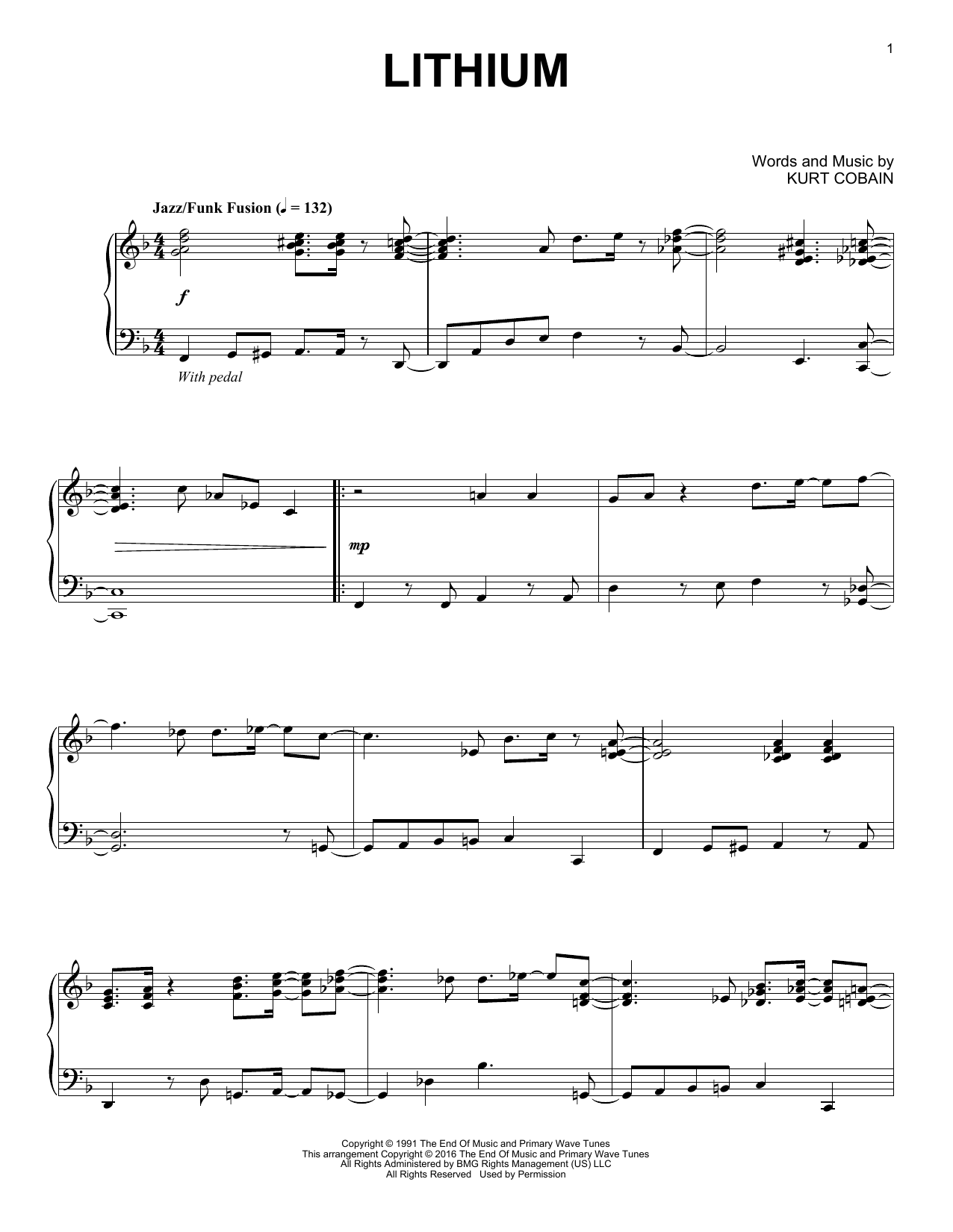 Nirvana "Lithium [Jazz version]" Sheet Music Notes | Download Printable ...