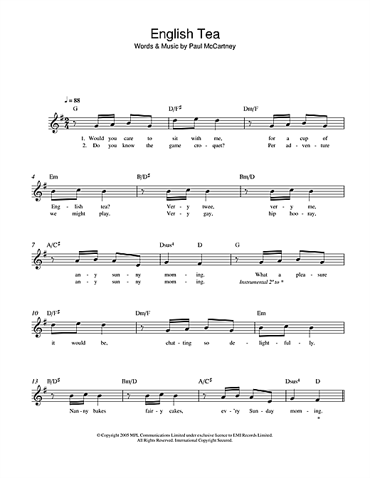 Paul McCartney "English Tea" Sheet Music Notes, Chords | Piano, Vocal ...