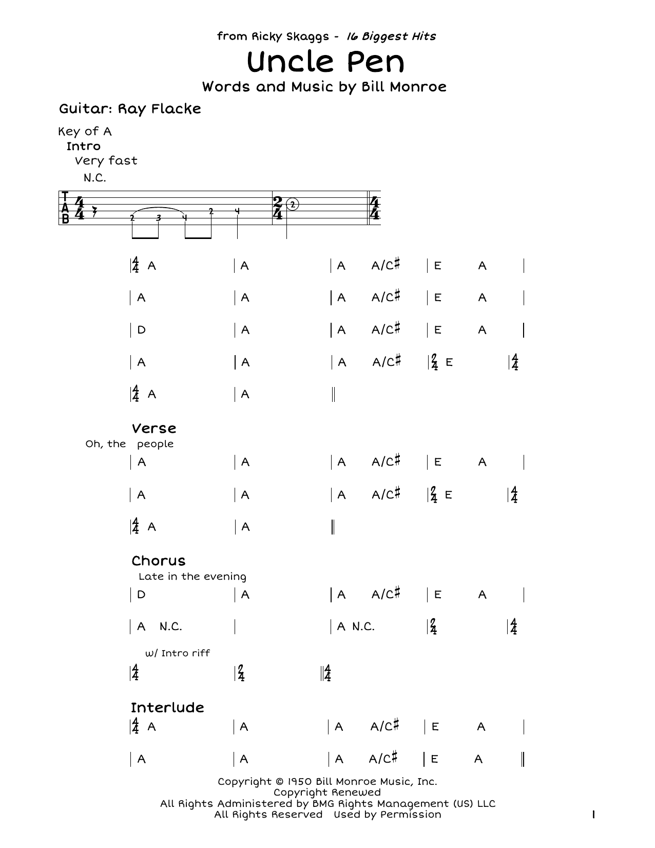Ricky Skaggs "Uncle Pen" Sheet Music Notes | Download Printable PDF ...