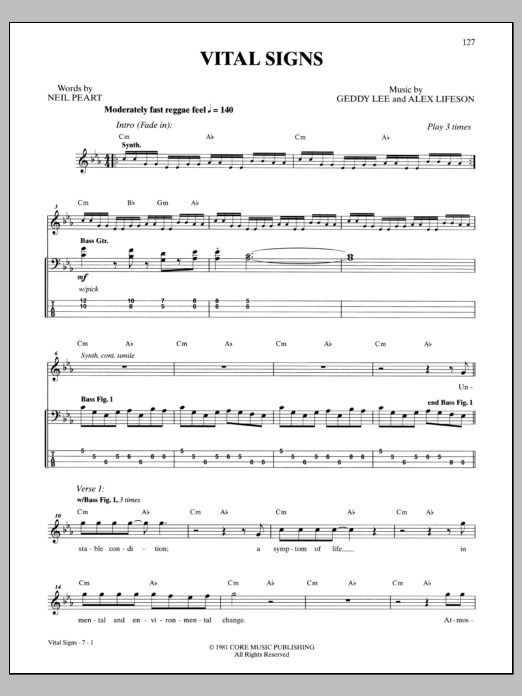 Rush "Vital Signs" Sheet Music Notes | Download Printable PDF Score 152031