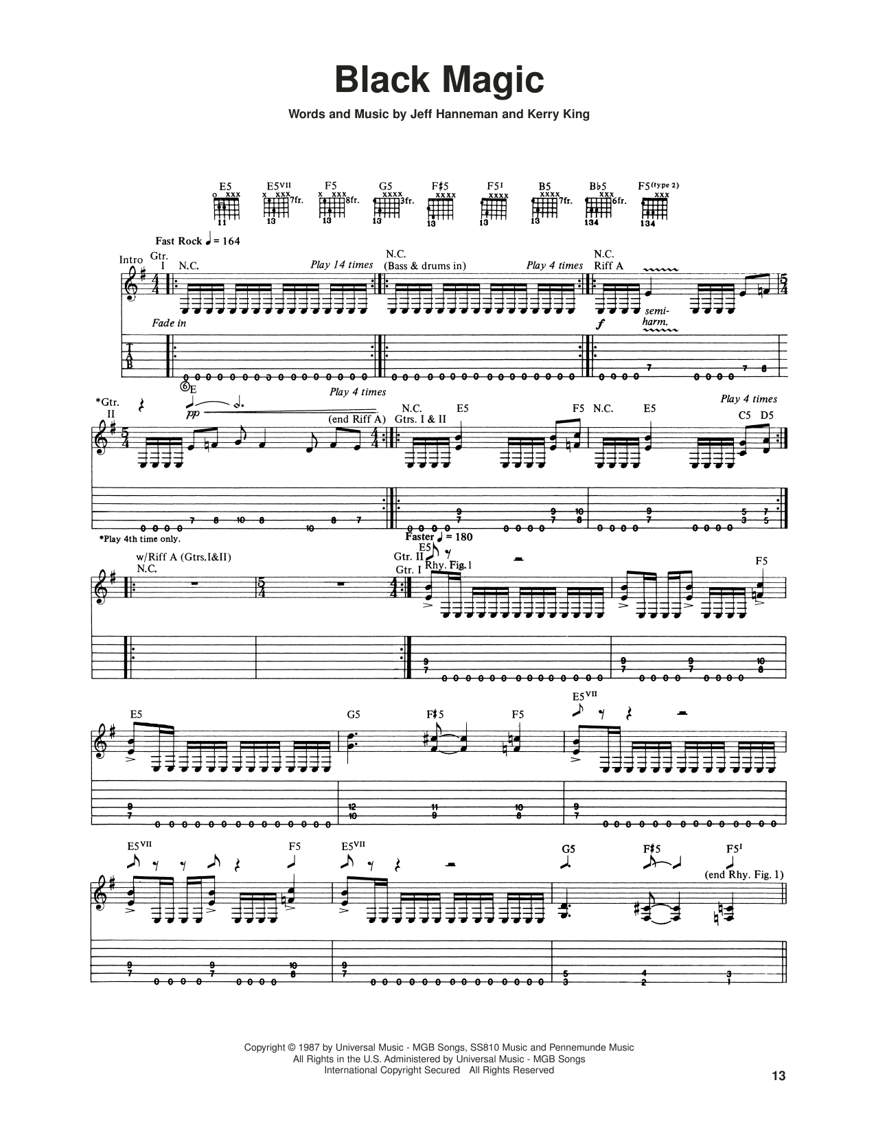 Slayer "Black Magic" Sheet Music Notes | Download Printable PDF Score ...
