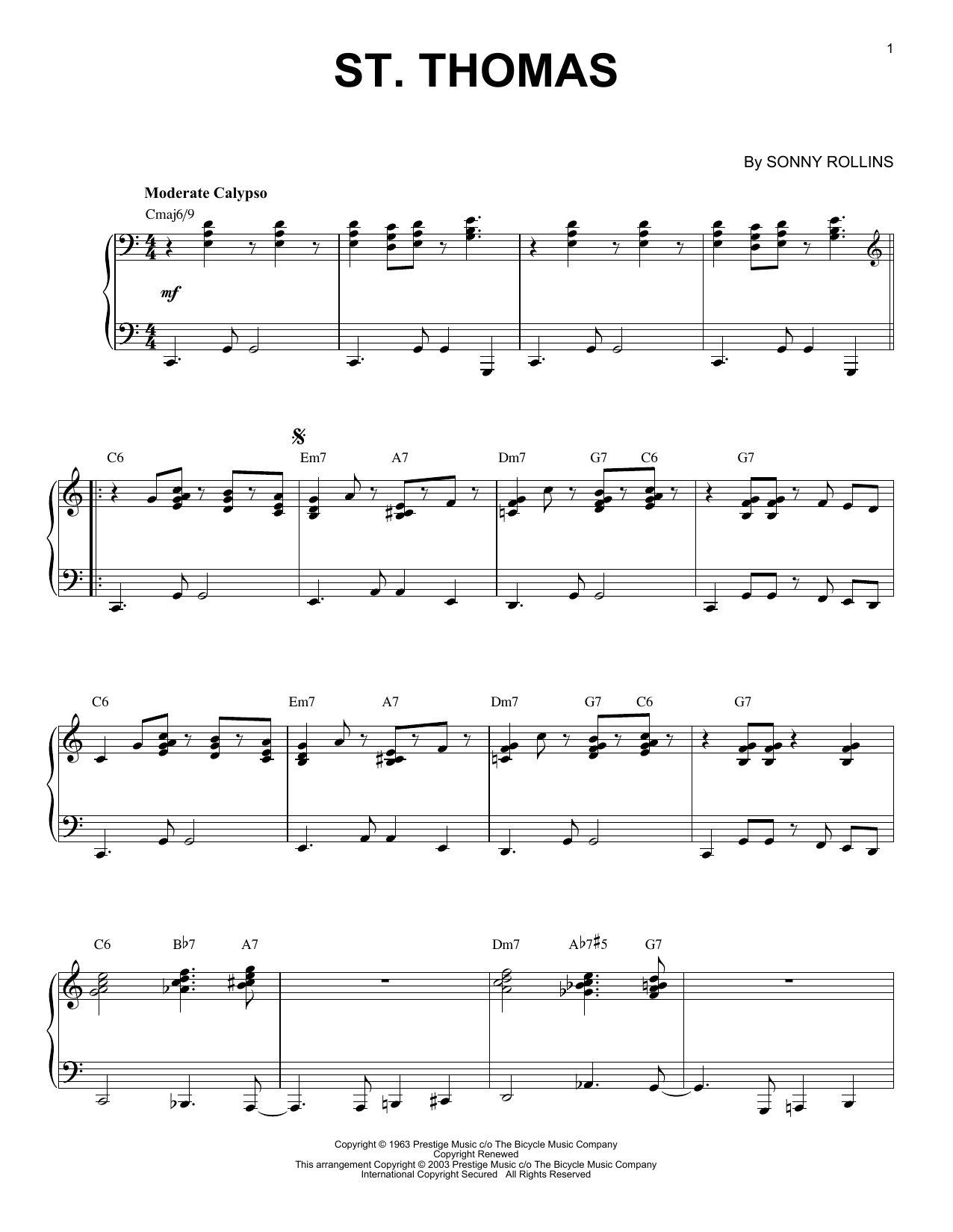 Sonny Rollins "St. Thomas" Sheet Music Notes, Chords | Tenor Sax ...