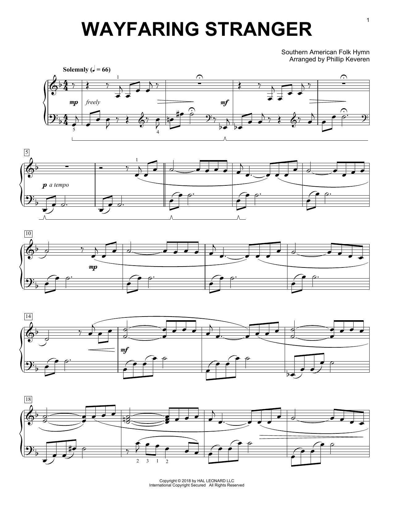 Phillip Keveren "Wayfaring Stranger" Sheet Music Notes, Chords | Piano ...