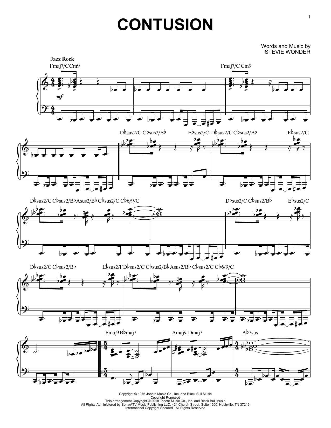 Stevie Wonder "Contusion" Sheet Music Notes | Download Printable PDF ...
