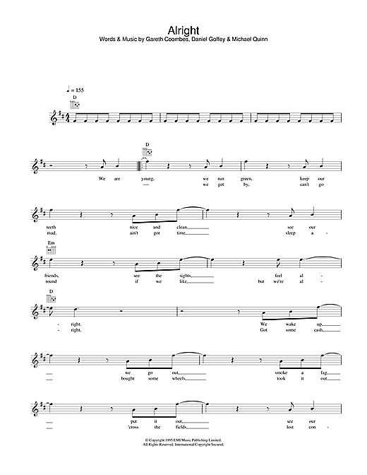 Supergrass "Alright" Sheet Music Notes | Download Printable PDF Score ...