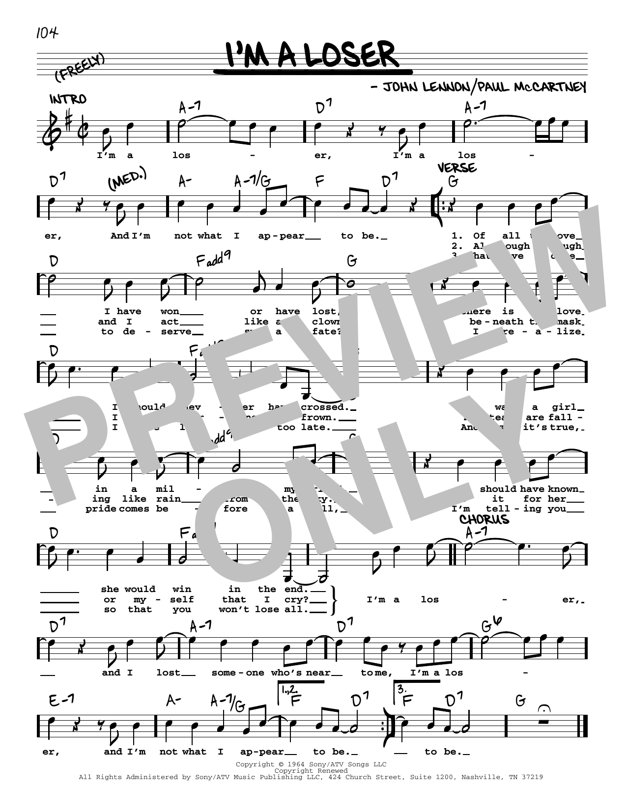 The Beatles "I'm A Loser [Jazz version]" Sheet Music Notes | Download ...