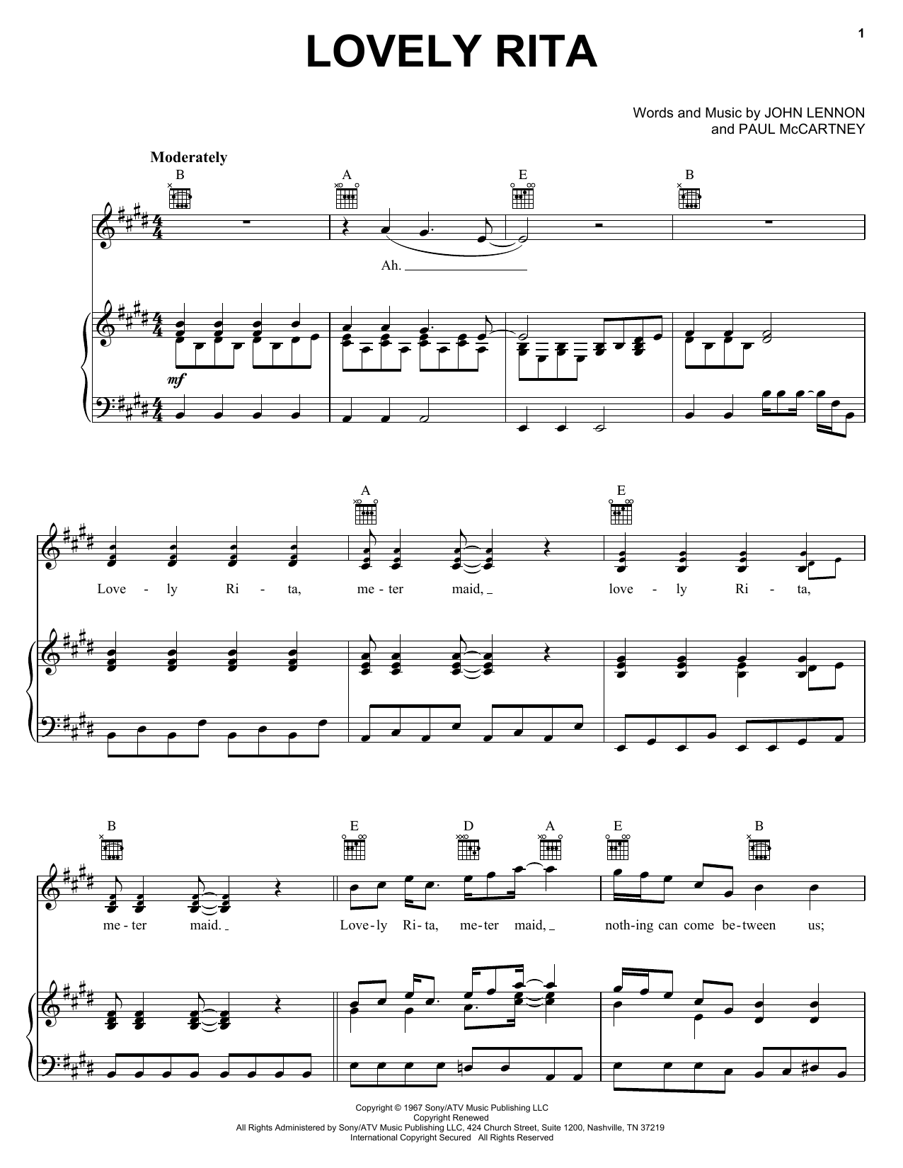 The Beatles "Lovely Rita" Sheet Music Notes | Download Printable PDF ...