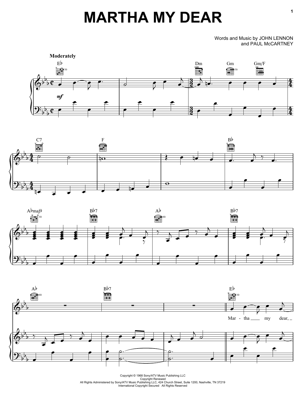 The Beatles "Martha My Dear" Sheet Music Notes | Download Printable PDF ...