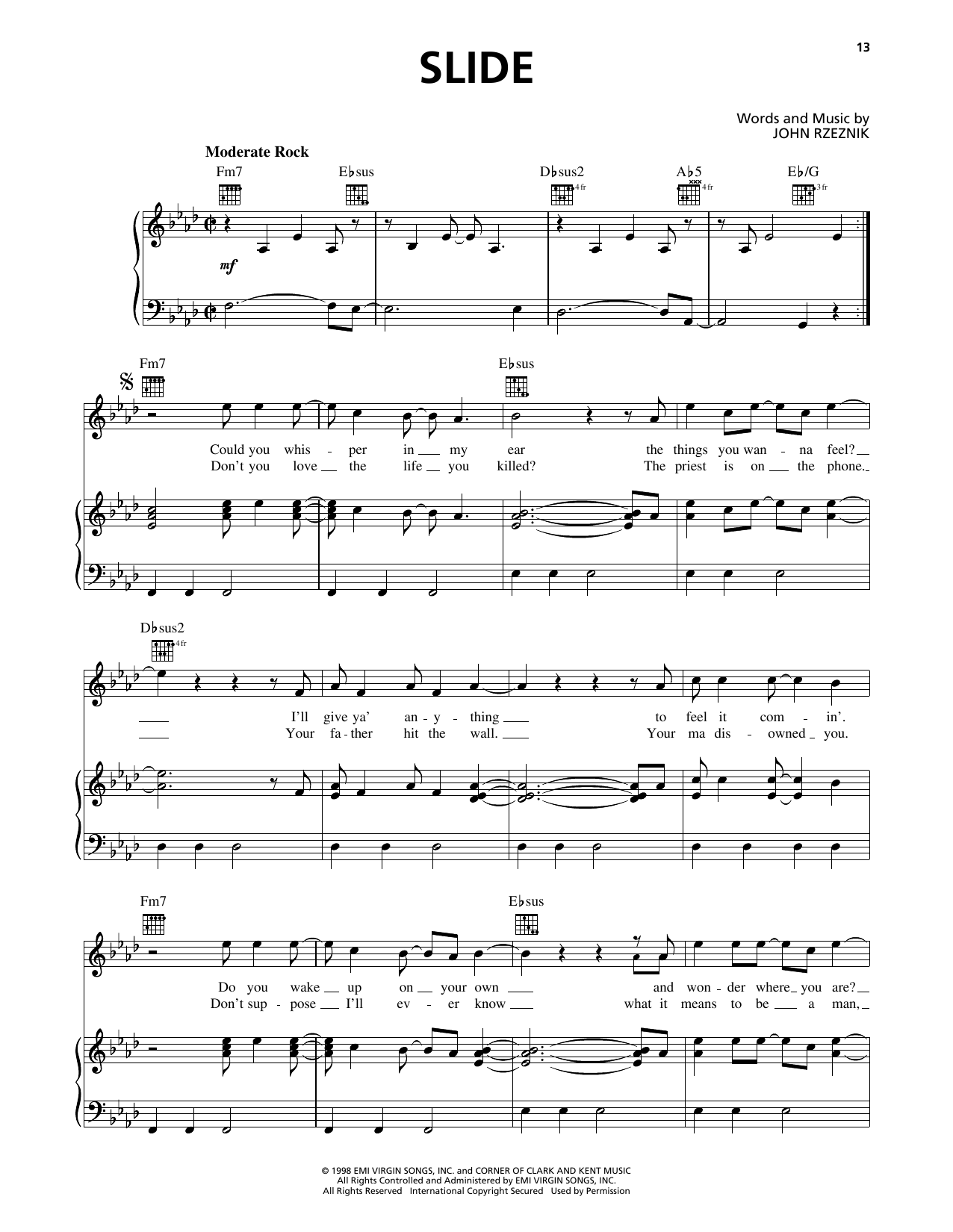 The Goo Goo Dolls "Slide" Sheet Music Notes | Download Printable PDF ...